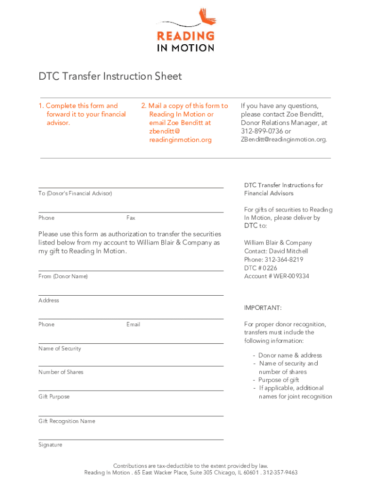 Fillable Online Dtc Transfer Instruction Sheet Fax Email Print - pdfFiller