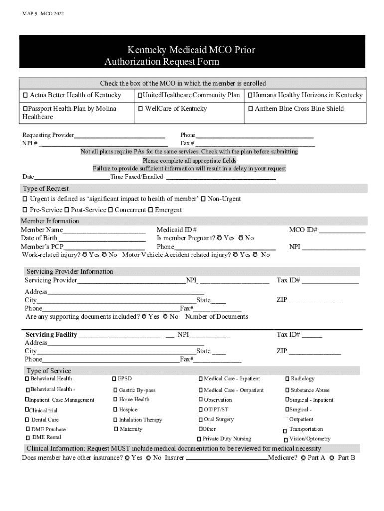 Fillable Online Kentucky Medicaid Mco Prior Authorization Request Form ...