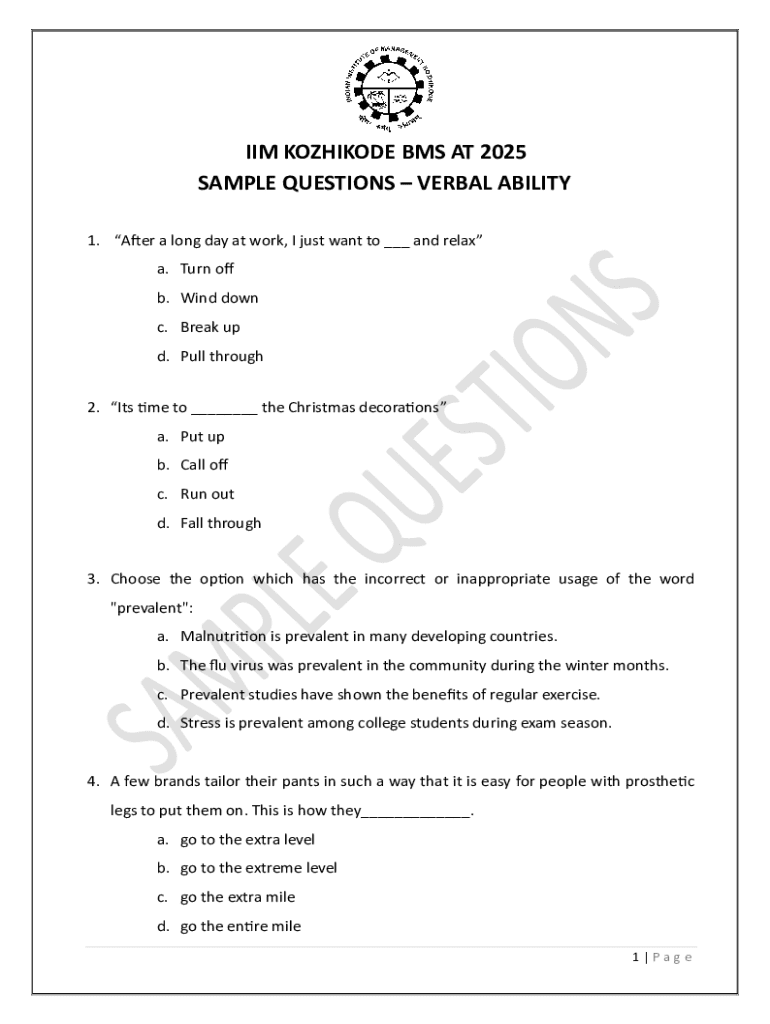 Fillable Online Sample Questions – Verbal Ability Fax Email Print ...