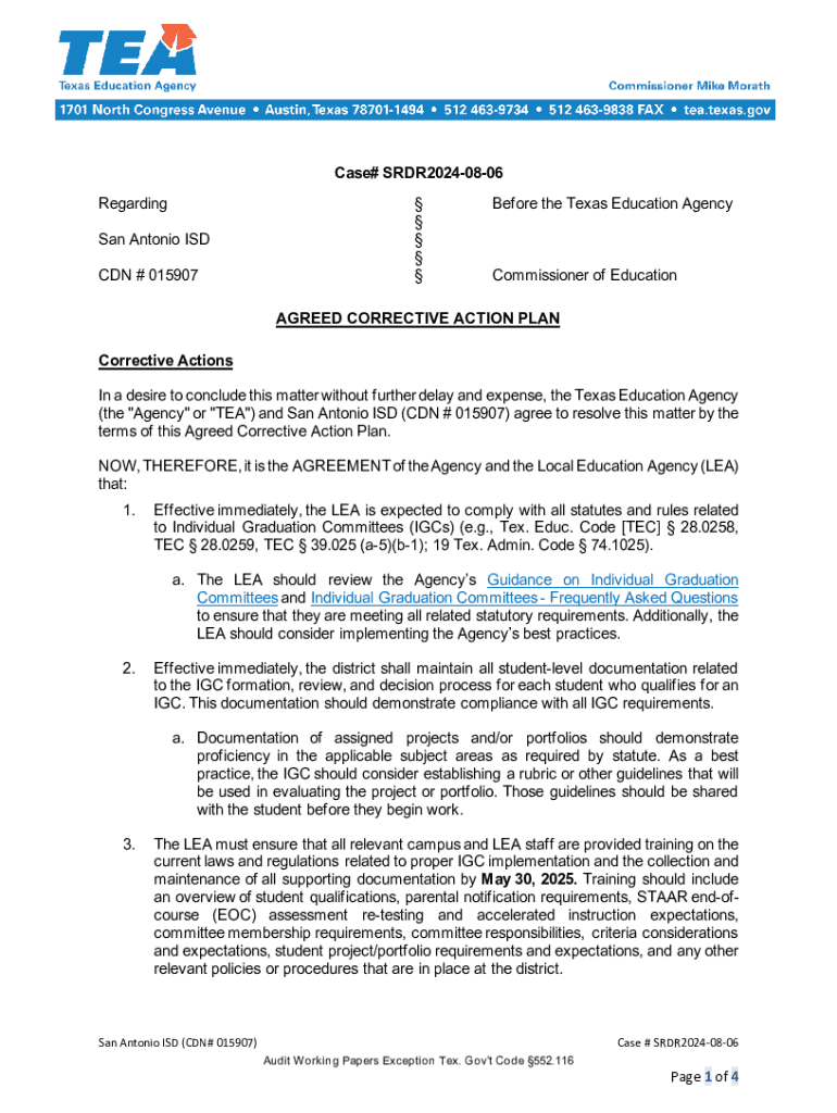 Fillable Online San Antonio Isd Corrective Action Plan Fax Email Print - pdfFiller