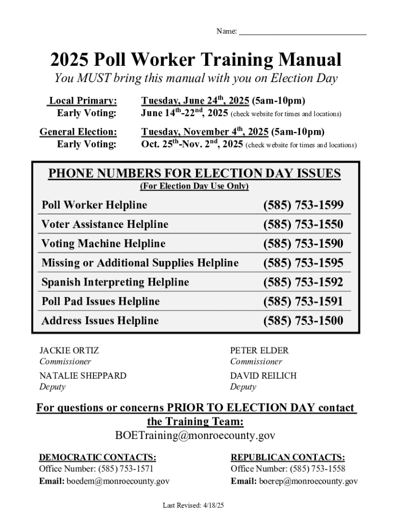 Fillable Online 2025 Poll Worker Training Manual Fax Email Print ...