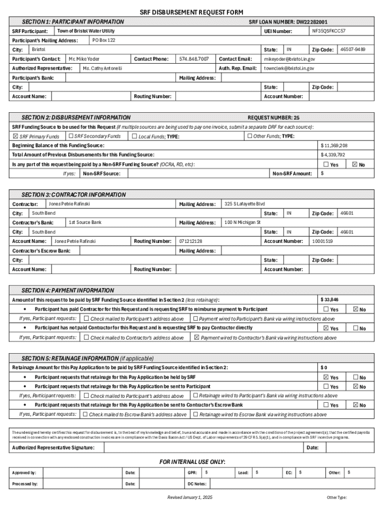 Fillable Online Srf Disbursement Request Fax Email Print - pdfFiller