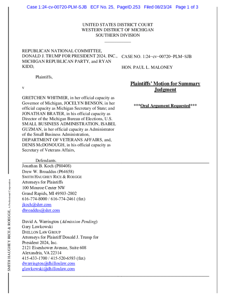 Fillable Online Plaintiffs' Motion for Summary Judgment Fax Email Print ...