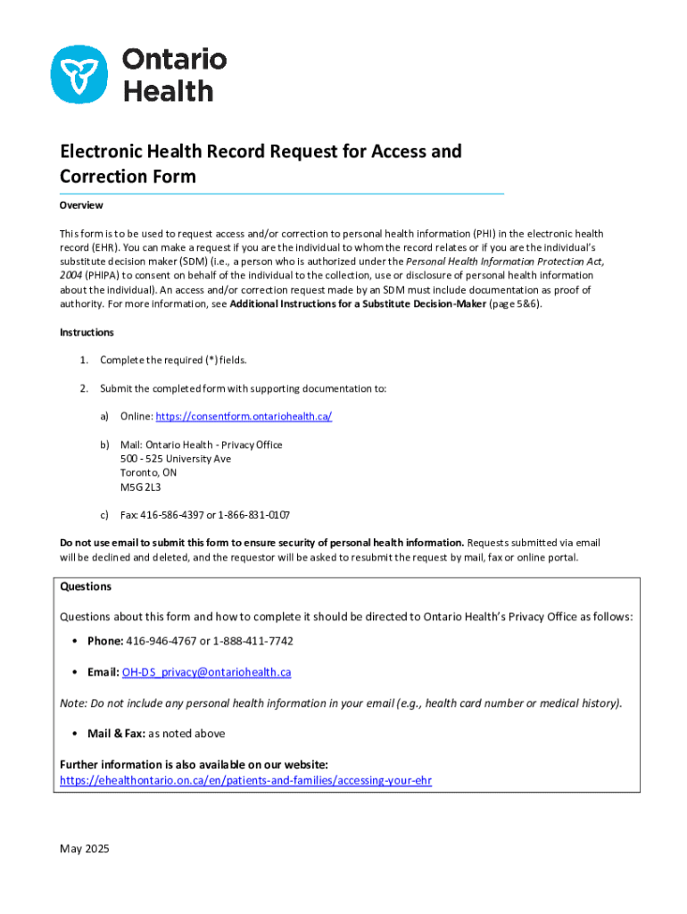 Fillable Online Electronic Health Record Request for Access and ...