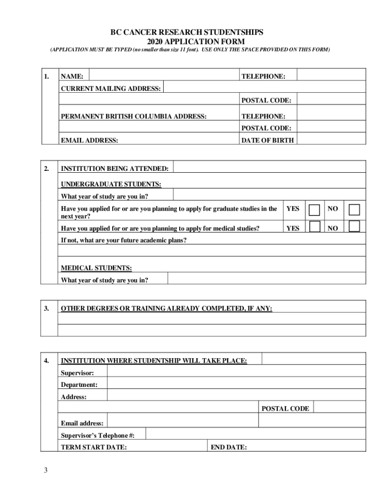 Fillable Online Bc Cancer Research Studentships Application Fax Email Print - pdfFiller