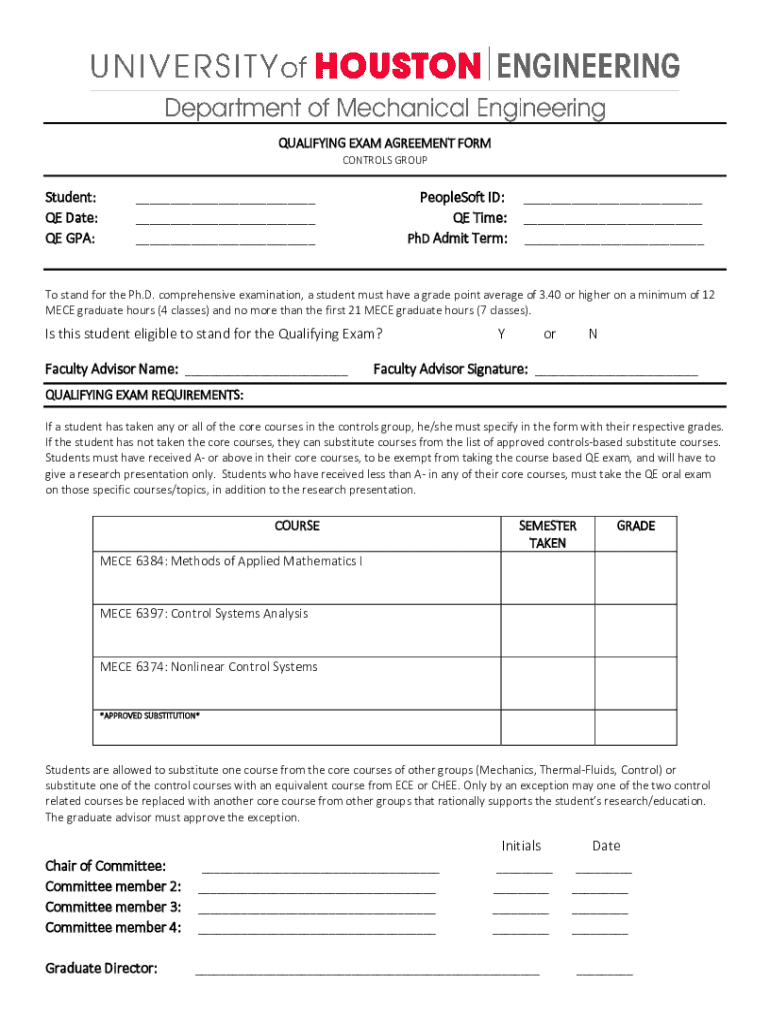 Fillable Online Qualifying Exam Agreement Form for Controls Group Fax Email Print - pdfFiller