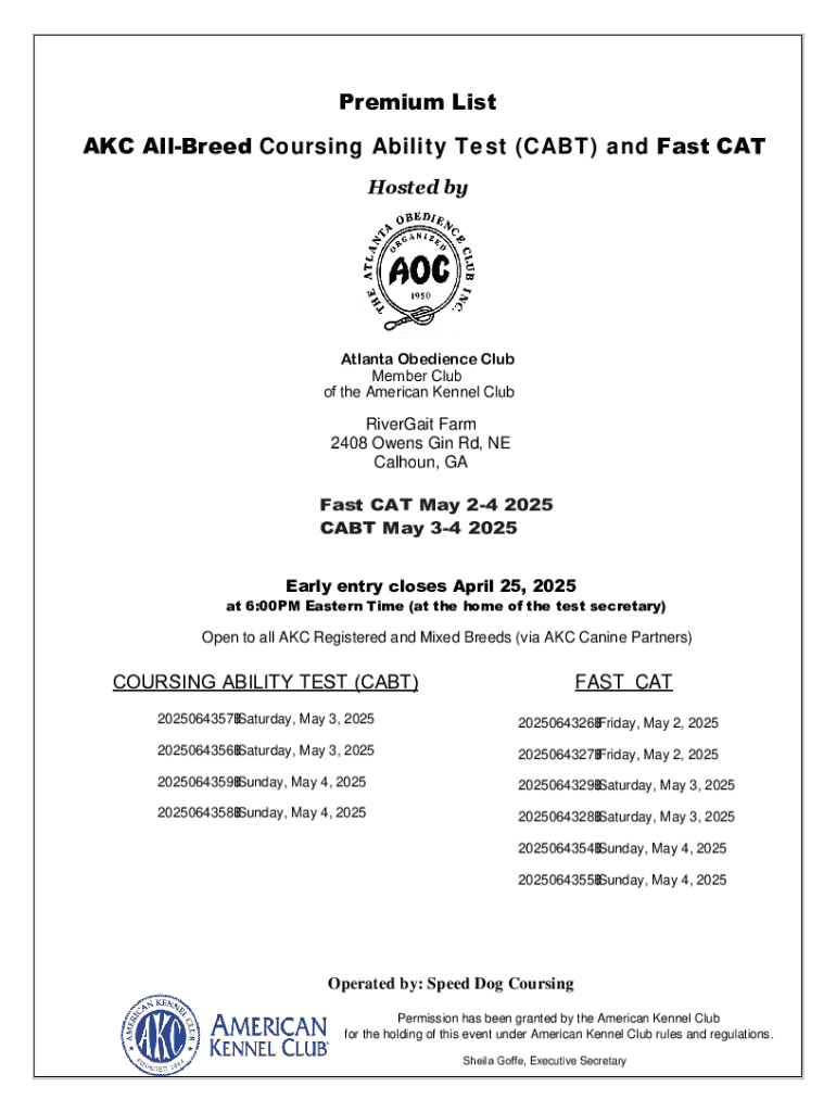 Fillable Online Akc All-breed Coursing Ability Test (cabt) and Fast Cat ...
