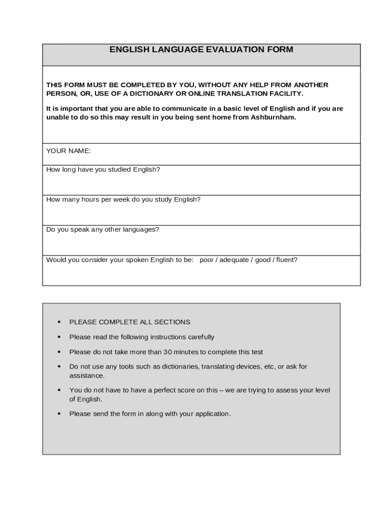 English Language Evaluation Doc Template | pdfFiller