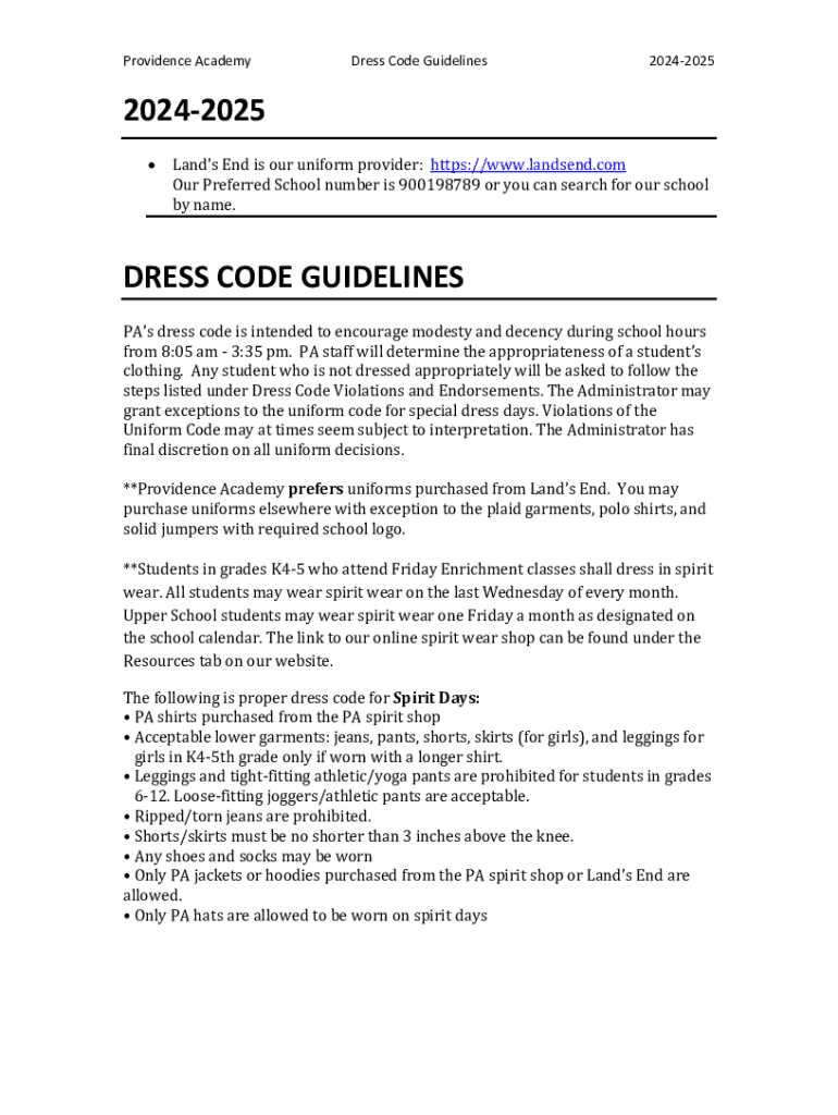 Fillable Online Dress Code Guidelines 2024-2025 Fax Email Print - pdfFiller