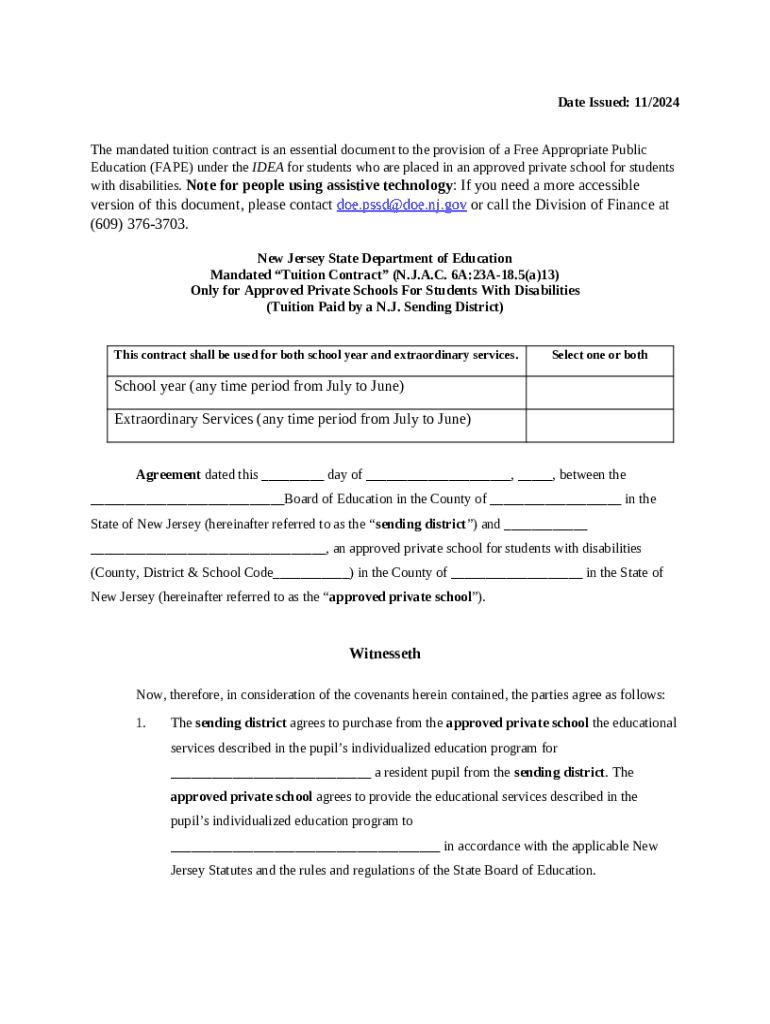 Mandated Tuition Contract Doc Template | pdfFiller