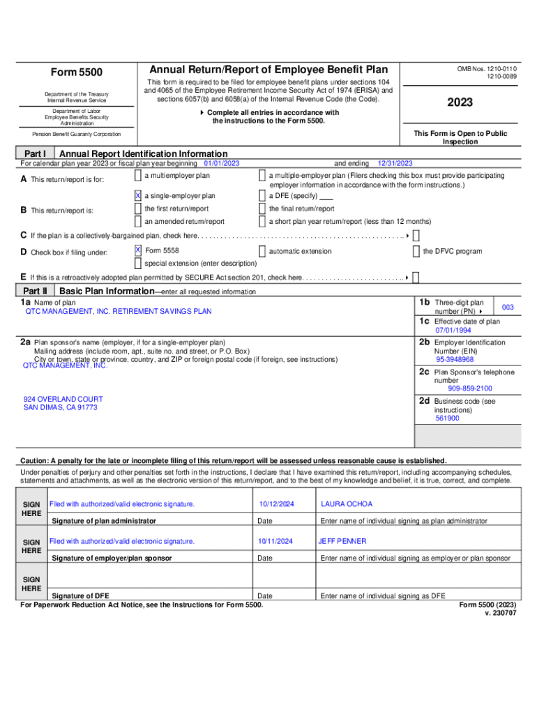 Fillable Online Annual Return/report of Employee Benefit Plan Fax Email Print - pdfFiller