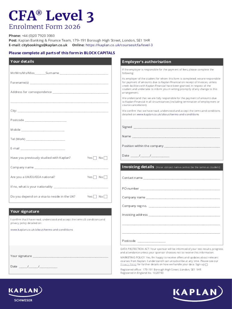 Fillable Online Cfa® Level 3 Enrolment Form 2026 Fax Email Print - pdfFiller
