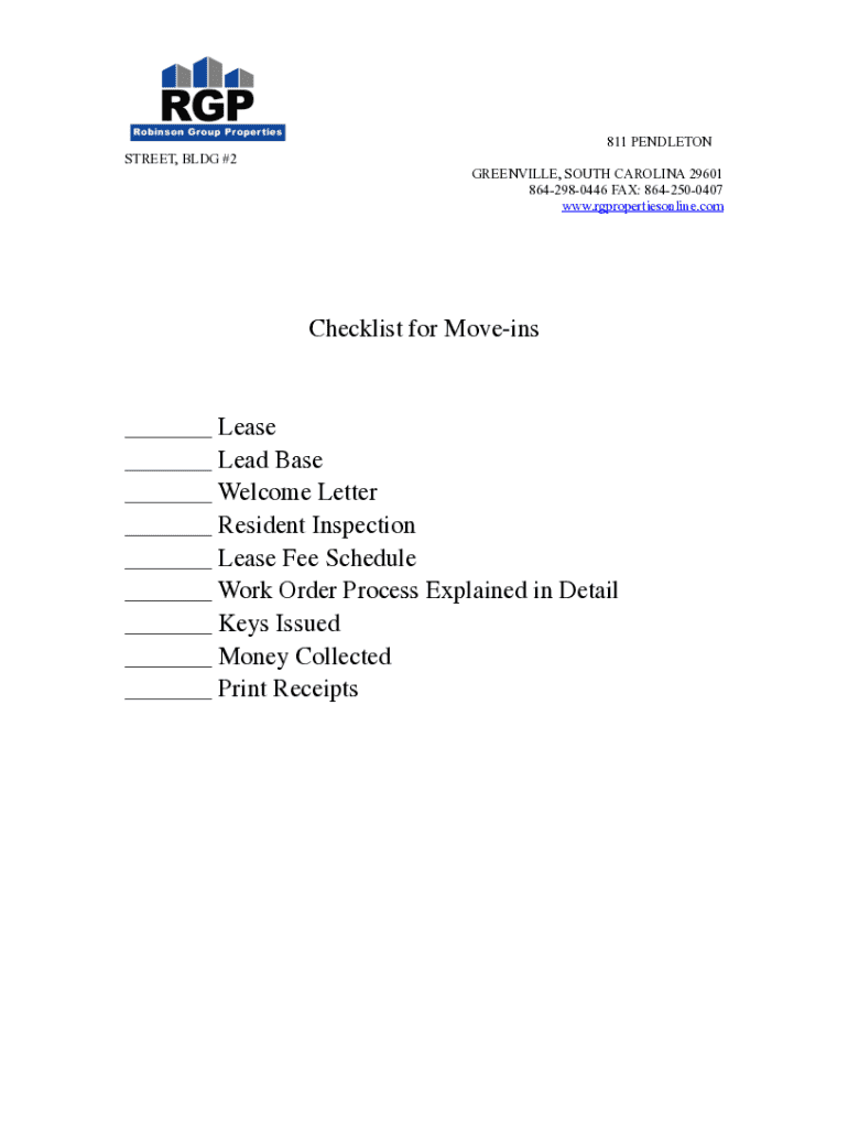 Fillable Online Checklist for Move-ins Fax Email Print - pdfFiller