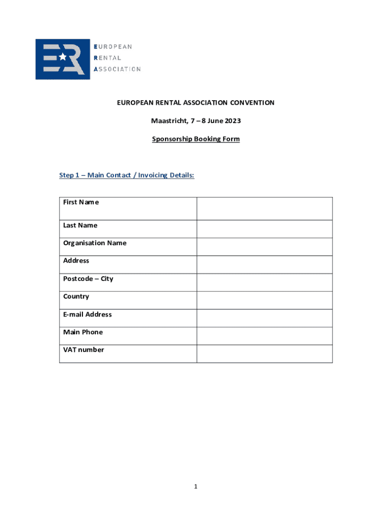 Fillable Online European Rental Association Convention Sponsorship ...