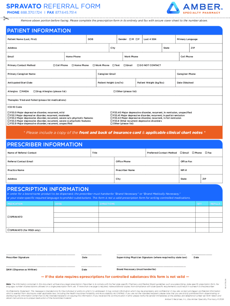 Fillable Online Spravato Referral Form Fax Email Print - pdfFiller