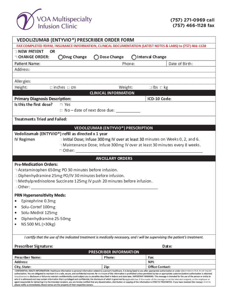 Fillable Online Vedolizumab (entyvio) Prescriber Order Form Fax Email Print - pdfFiller
