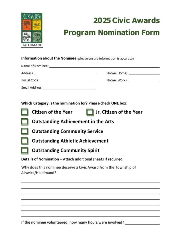 Fillable Online 2025 Civic Awards Nomination Form Fax Email Print ...
