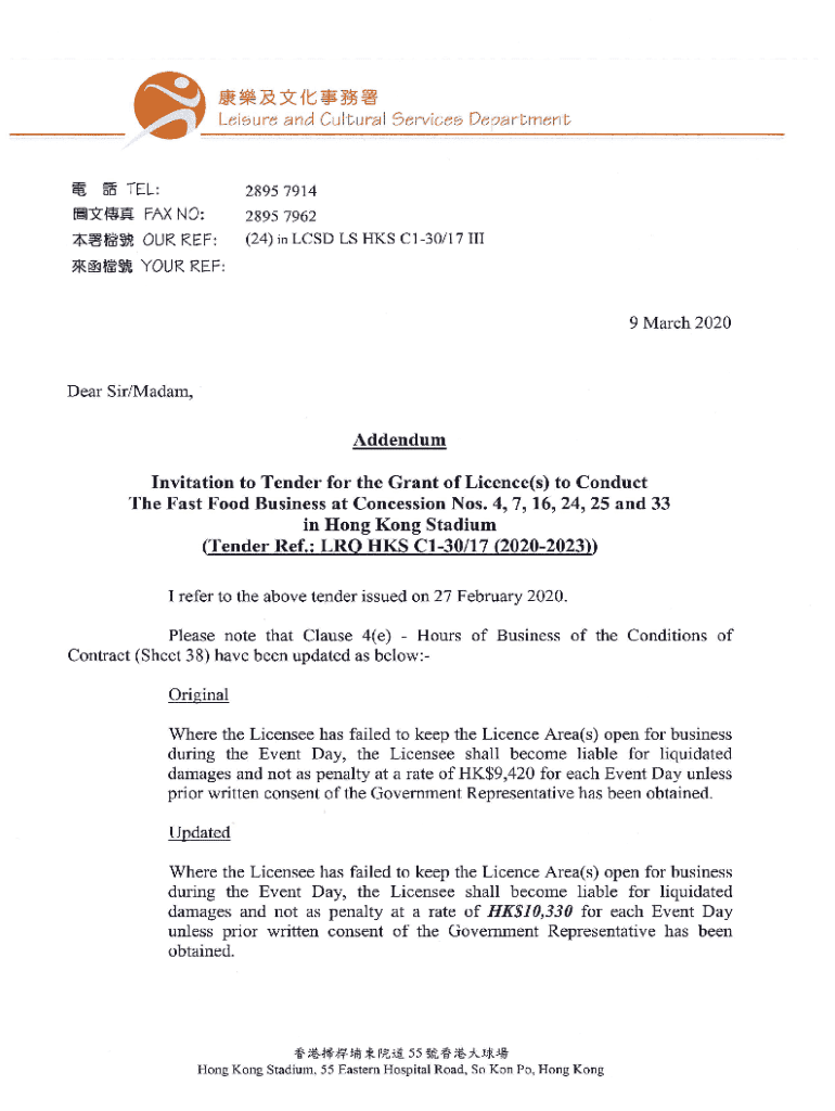 Fillable Online Tender for the Grant of Licence(s) to Conduct the Fast ...