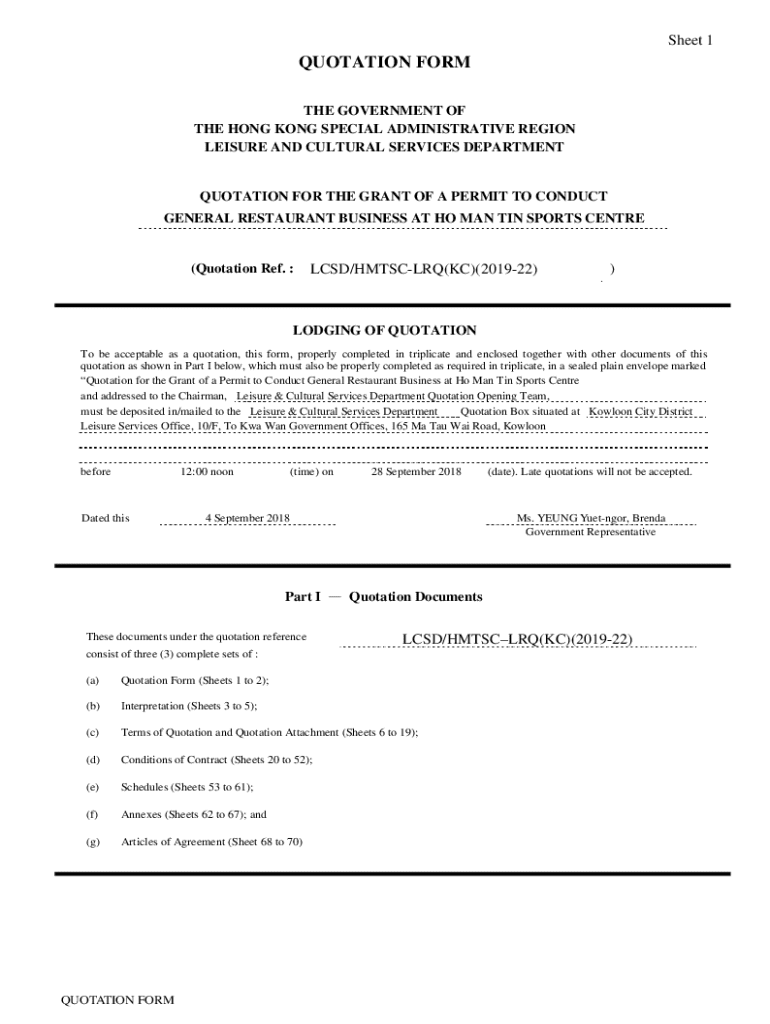 Fillable Online Quotation for the Grant of a Permit to Conduct General ...