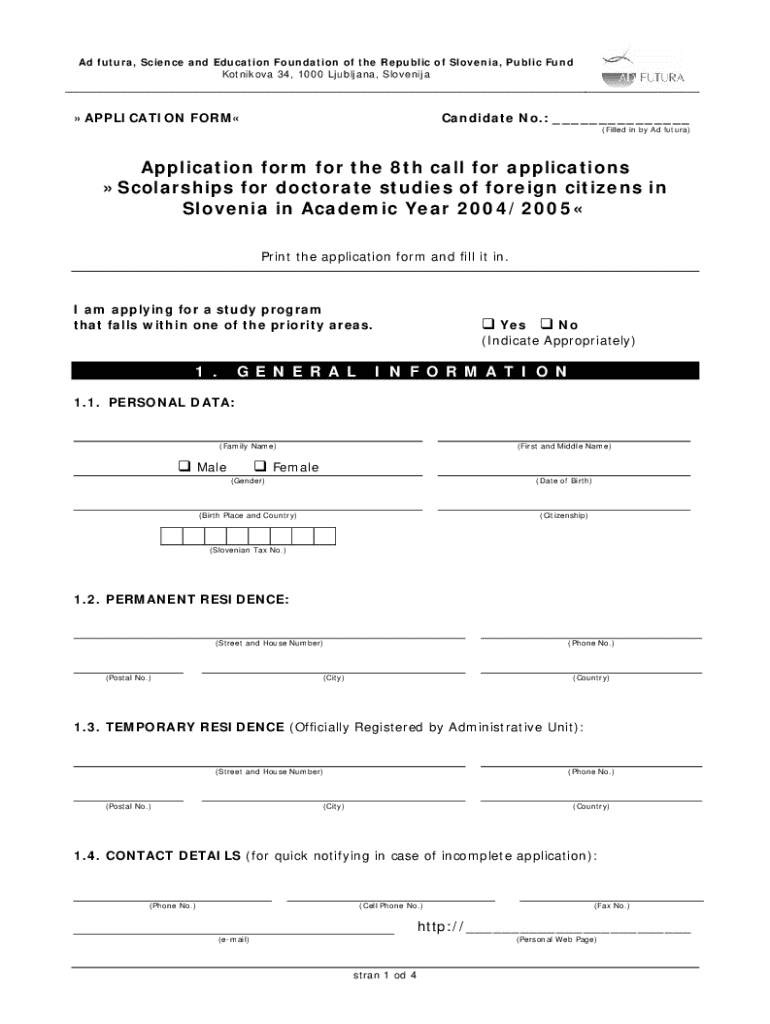 Fillable Online Scholarships for Doctorate Studies of Foreign Citizens in Slovenia in Academic ...