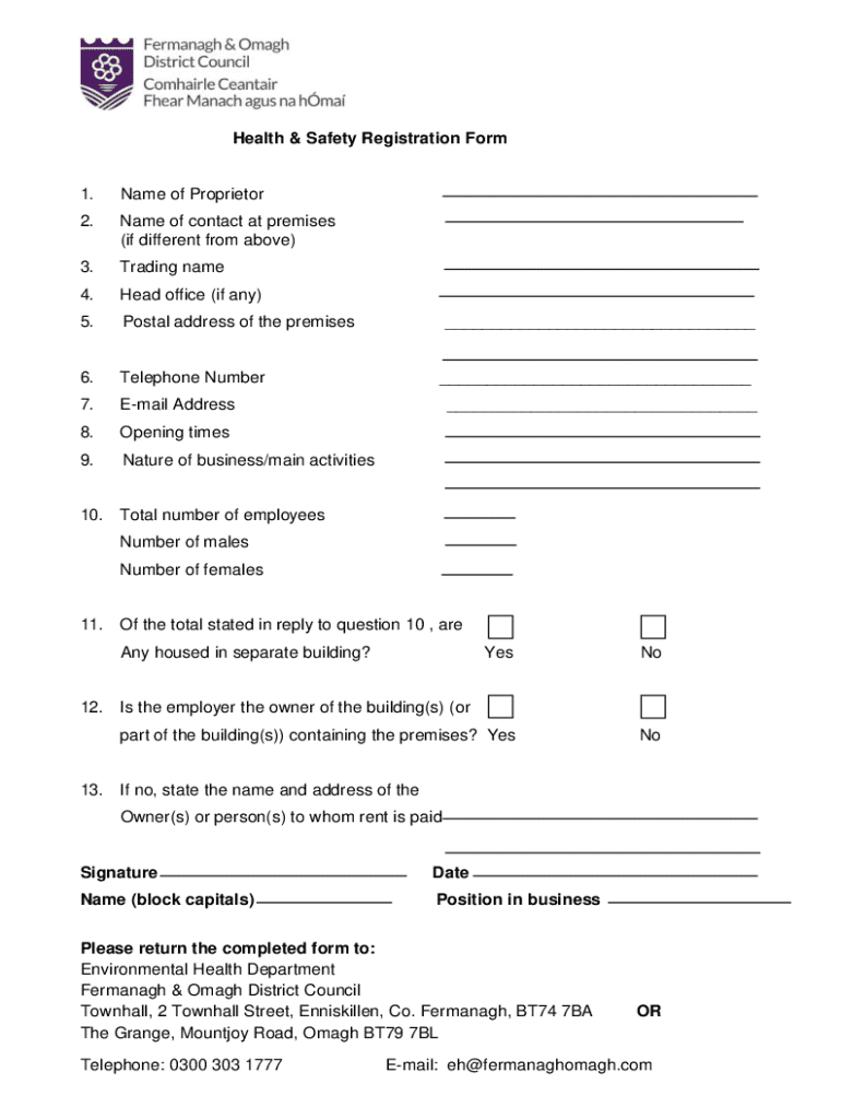Fillable Online Health & Safety Registration Fax Email Print - pdfFiller