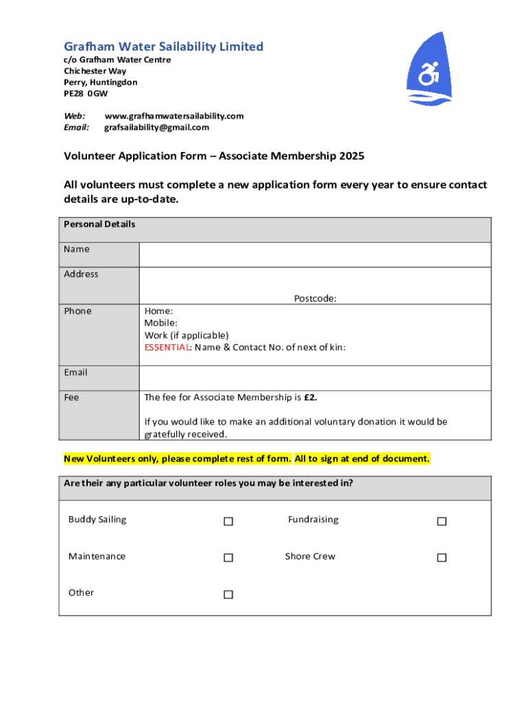 Fillable Online Volunteer Application Form – Associate Membership 2025 Fax Email Print - pdfFiller
