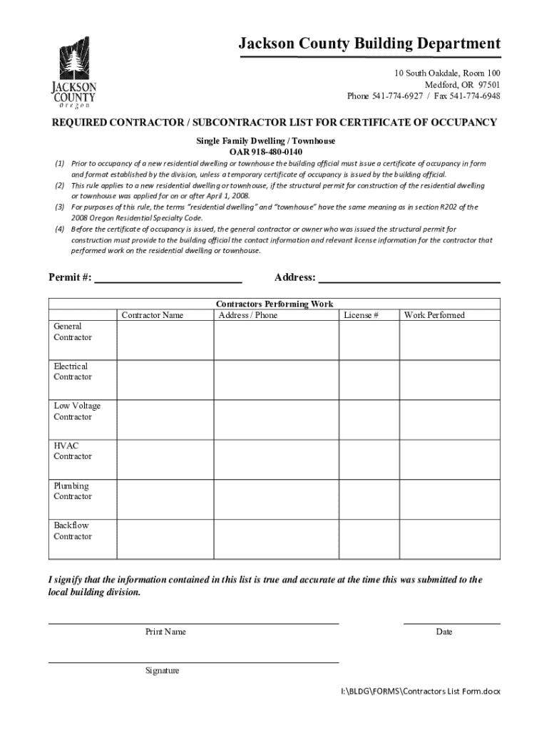 Fillable Online Contractor/subcontractor List Fax Email Print - pdfFiller