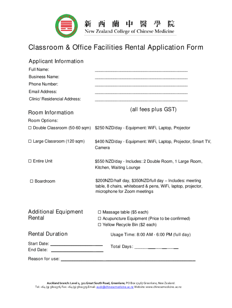 Fillable Online Classroom & Office Facilities Rental Application Fax Email Print - pdfFiller