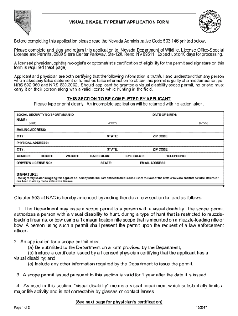 Fillable Online Visual Disability Permit Application Fax Email Print ...