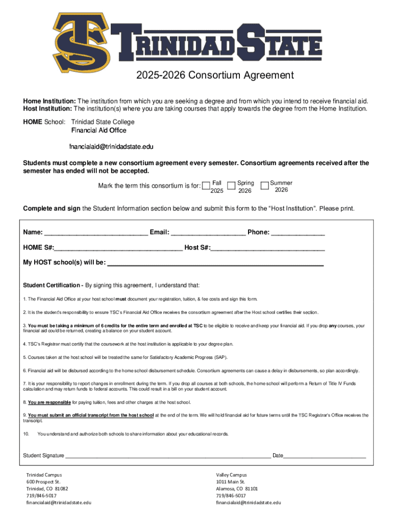 Fillable Online Consortium Agreement for Financial Aid Fax Email Print ...