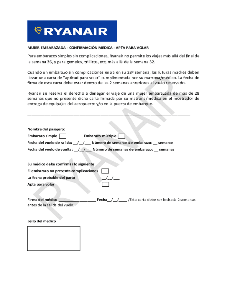 Ryanair Pregnancy Fitness to Fly Form - Blank Fillable Template | Fill ...