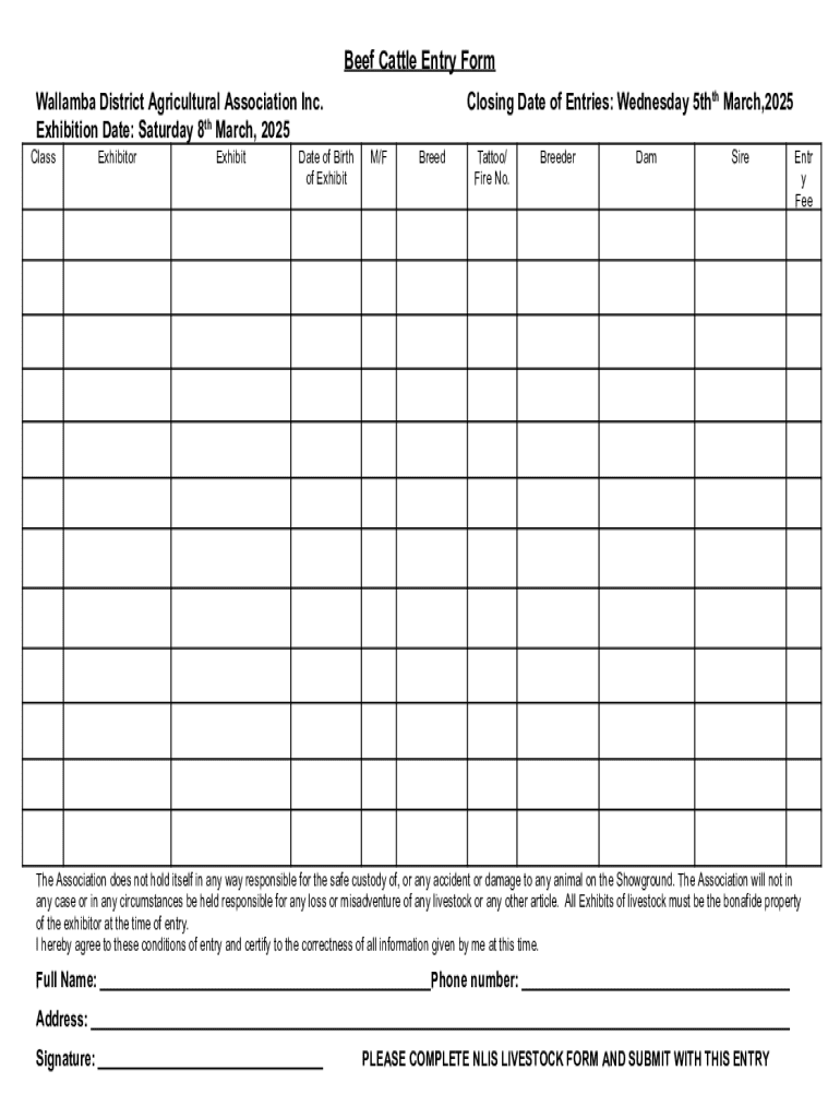 Fillable Online Beef Cattle Entry Fax Email Print - pdfFiller