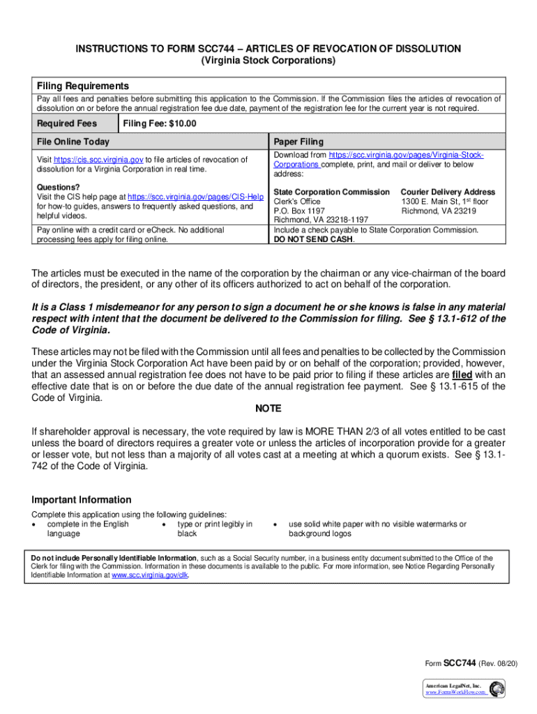 Fillable Online Articles of Revocation of Dissolution Fax Email Print ...