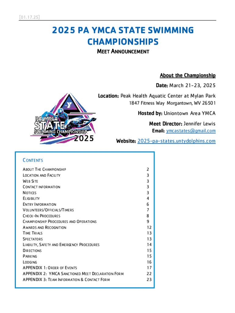 Fillable Online 2025 Pa Ymca State Swimming Championships Meet Announcement Fax Email Print ...
