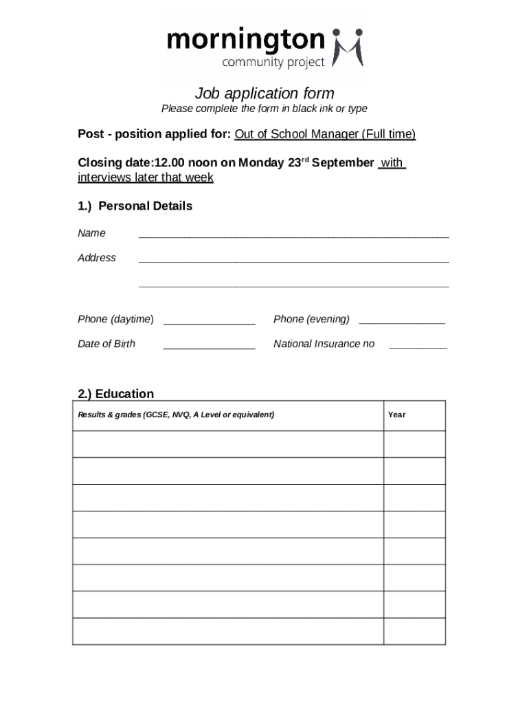 Job Application Doc Template | pdfFiller