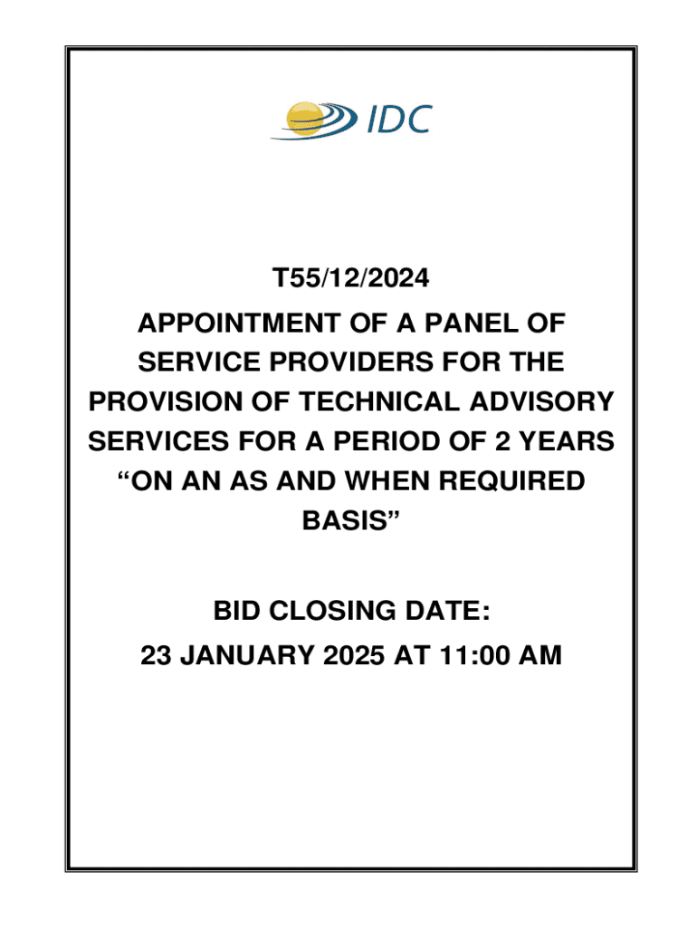 Fillable Online Appointment of a Panel of Service Providers for ...
