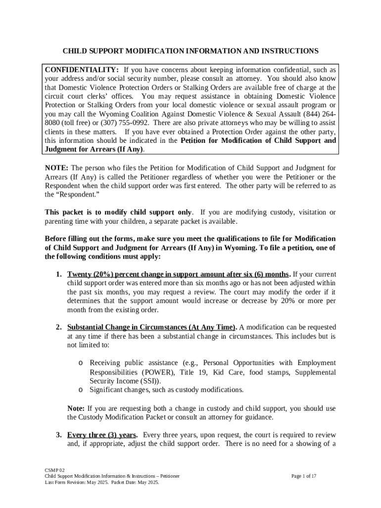 Child Support Modification Ination and Instructions Doc Template | pdfFiller