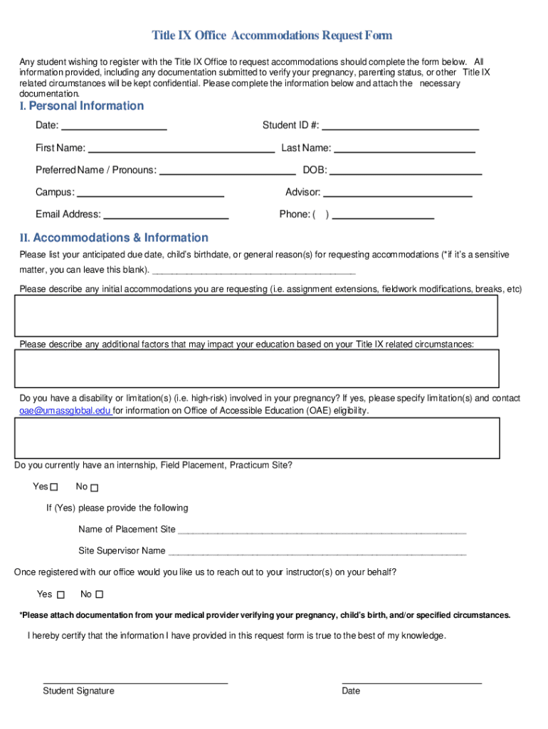 Fillable Online Title Ix Office Accommodations Request Form Fax Email Print - pdfFiller