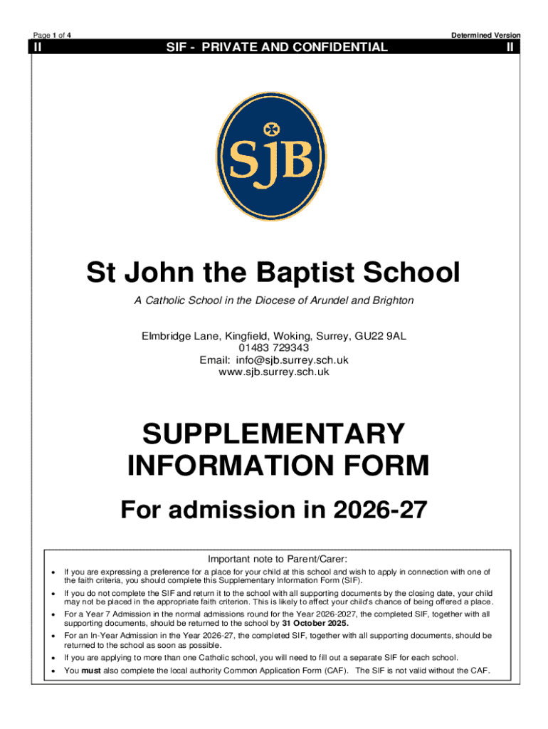 Fillable Online Supplementary Information Form for Admission 2026-27 Fax Email Print - pdfFiller