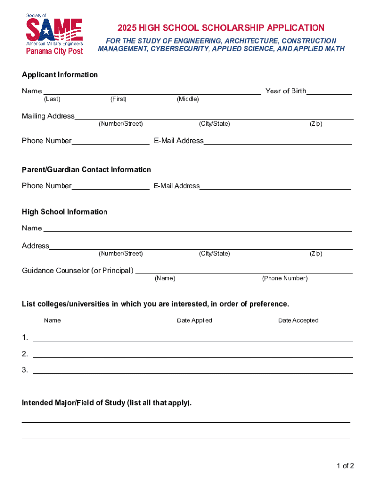 Fillable Online 2025 High School Scholarship Application for the Study ...