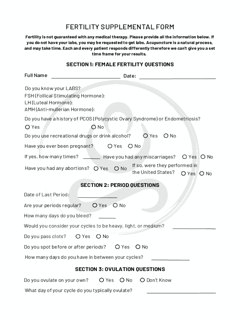 Fillable Online Fertility Supplemental Form Fax Email Print - pdfFiller
