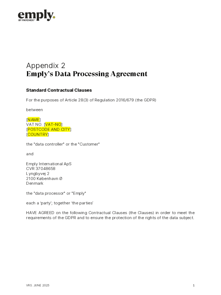 Fillable Online Emply’s Data Processing Agreement Fax Email Print - pdfFiller