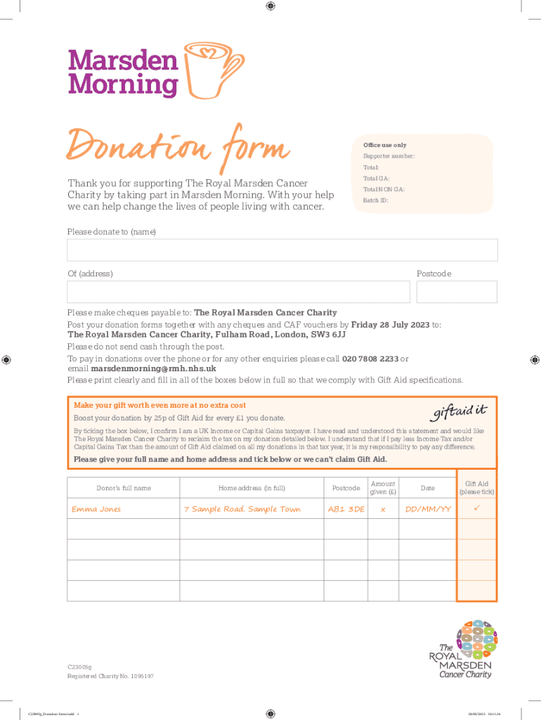 Fillable Online Donation to the Royal Marsden Cancer Charity Fax Email ...