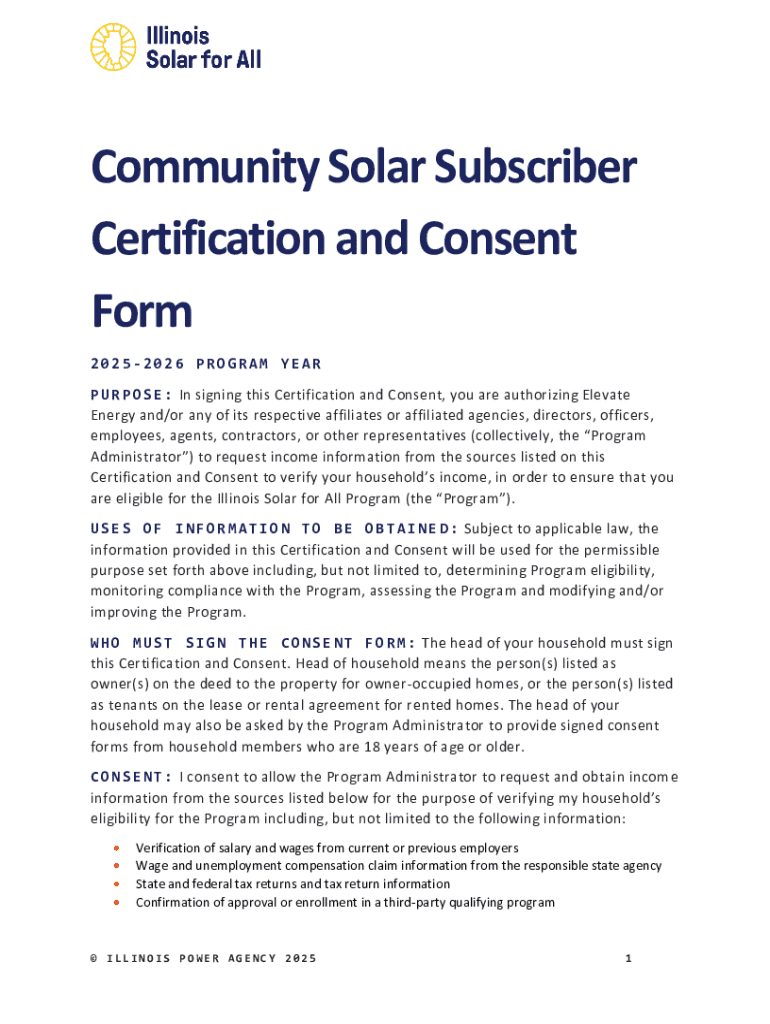 Fillable Online Community Solar Subscriber Certification and Consent ...
