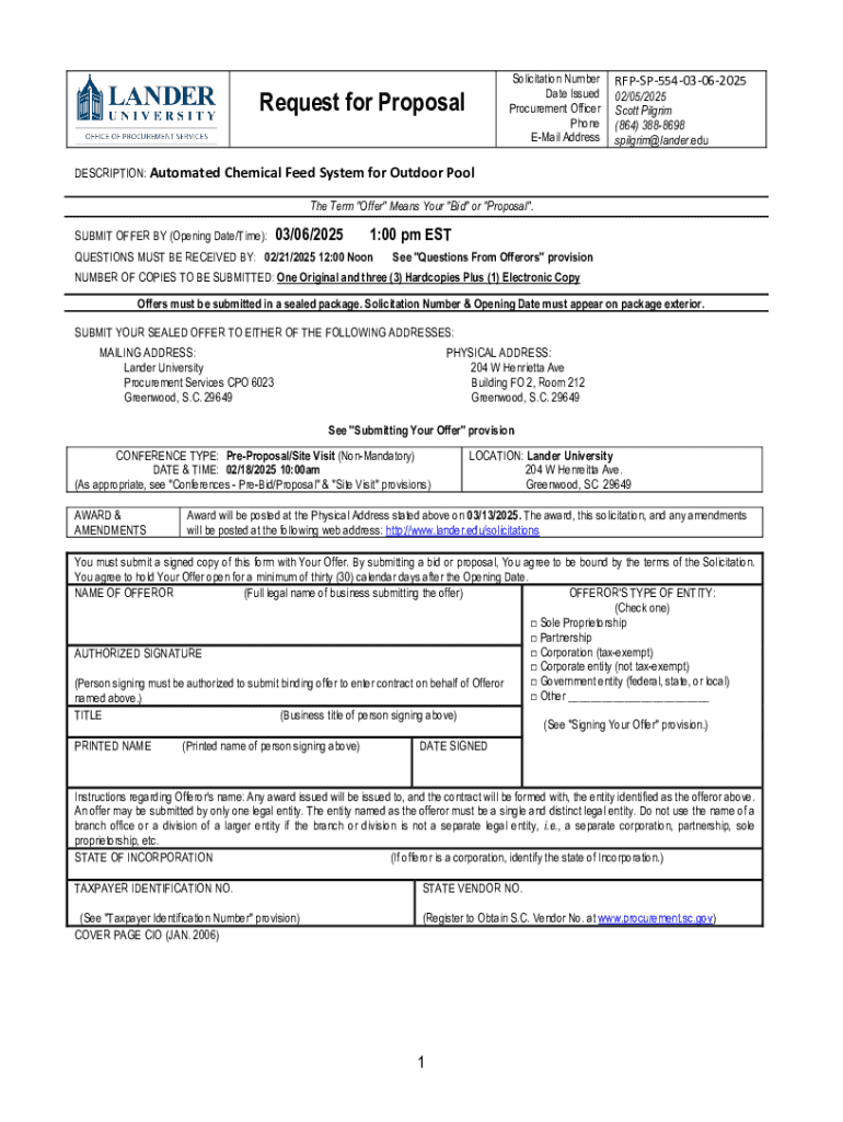 Fillable Online Request for Proposal for Automated Chemical Feed System ...