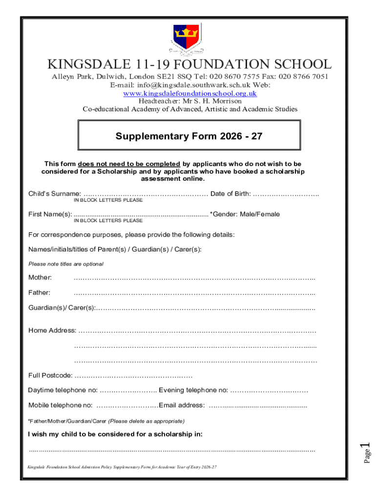 Fillable Online Kingsdale Foundation School Admission Policy ...