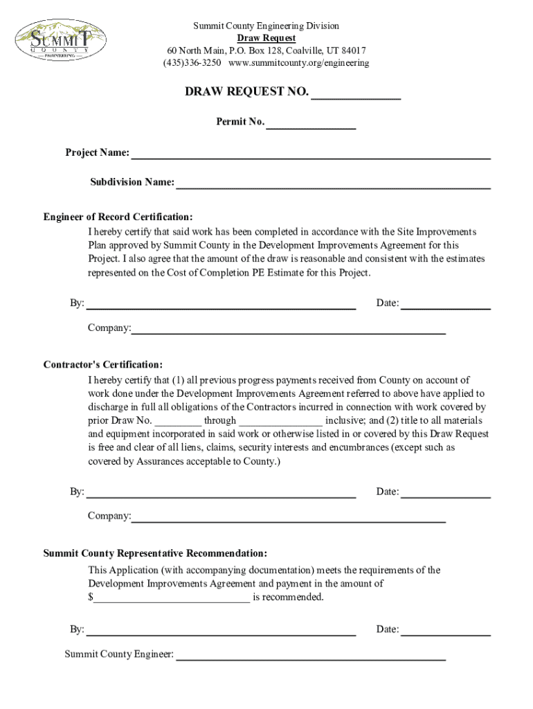 Fillable Online Summit County Engineering Division Draw Request Fax ...