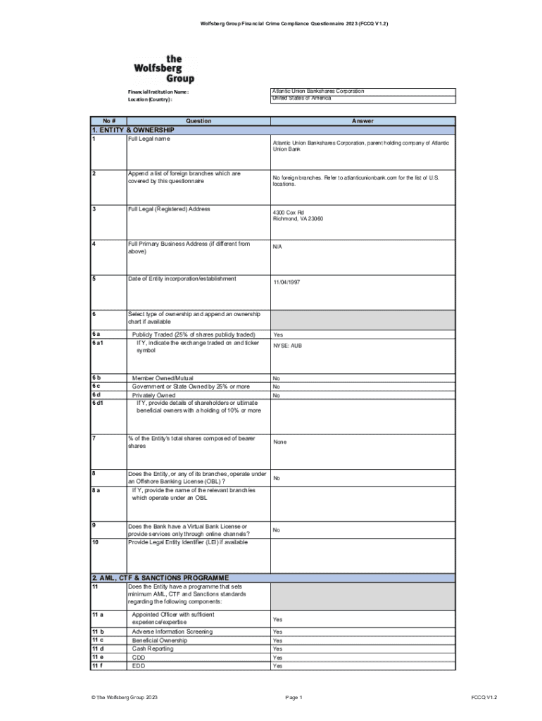 Fillable Online Financial Crime Compliance Questionnaire Fax Email ...