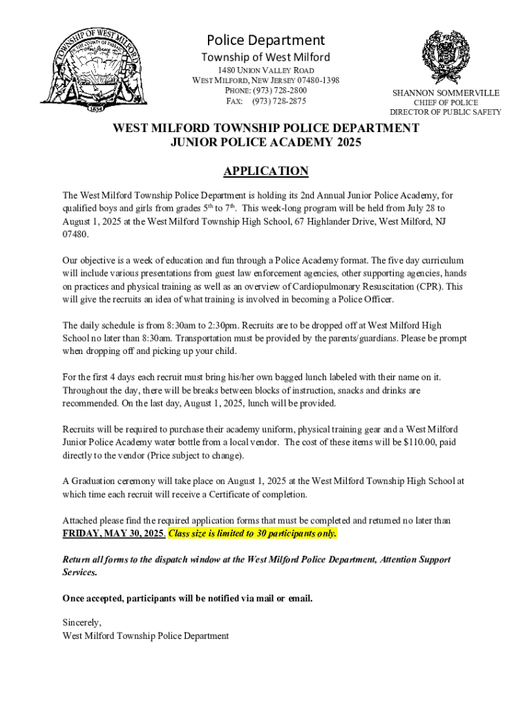 Fillable Online Junior Police Academy Application Fax Email Print ...