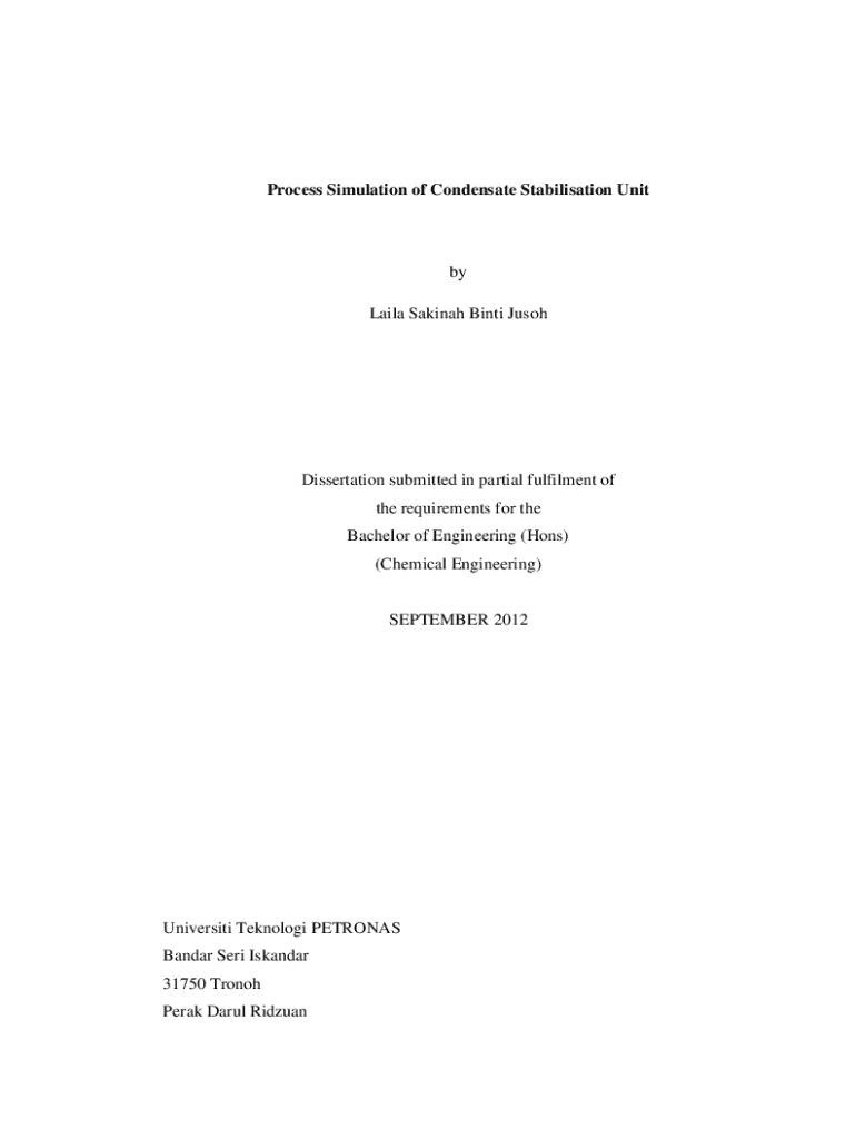 Fillable Online Process Simulation of Condensate Stabilisation Unit Fax Email Print - pdfFiller